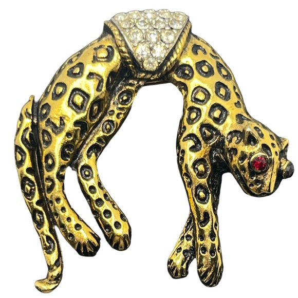 Jewelry | Panther Cheetah Jaguar Cat Enamel Rhinestone Gold Tone Movable Brooch Pin | Poshmark